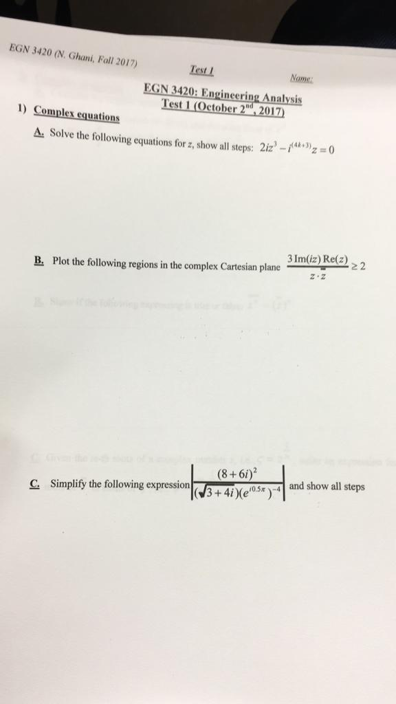 Solved EGN 3420 (N. Ghani, Fall 2017) Test Name EGN 3420: | Chegg.com