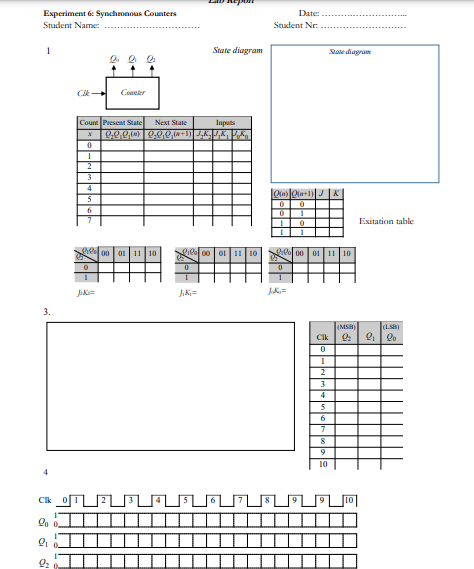 Experiment 6: Synchmenus Counters Date: Student Name | Chegg.com