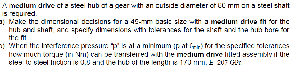 Solved A medium drive of a steel hub of a gear with an | Chegg.com