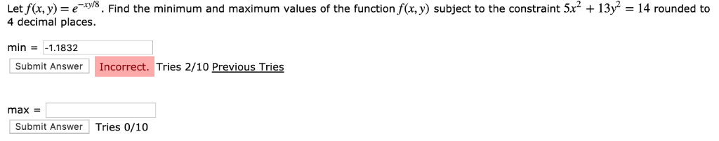 Solved Letf(x,y) = e-ryB. Find the minimum and maximum | Chegg.com