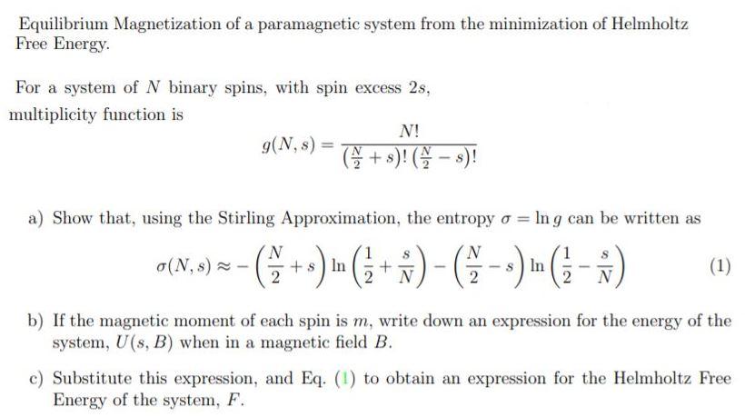 Solved Equilibrium Magnetization of a paramagnetic system | Chegg.com