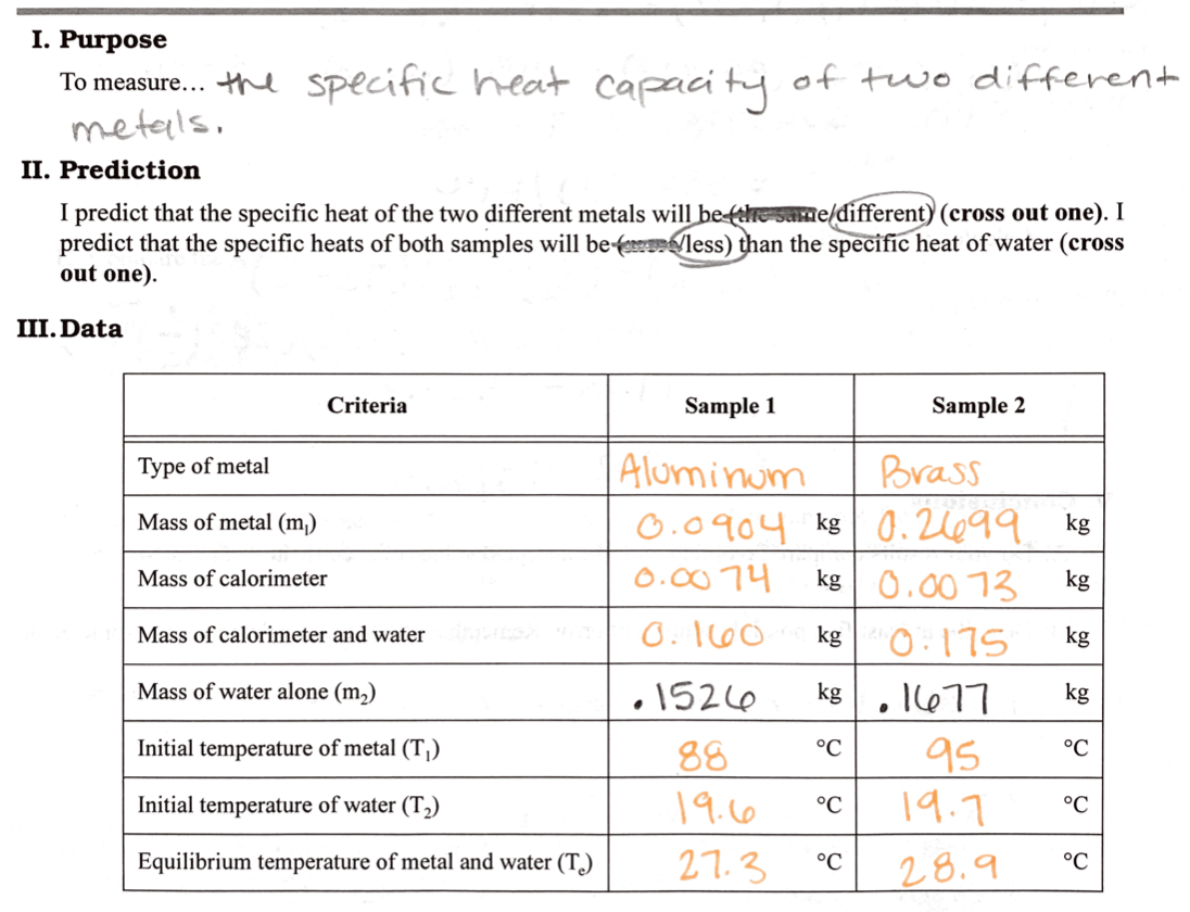 Solved Experis Specific Heat Objective To determine the | Chegg.com