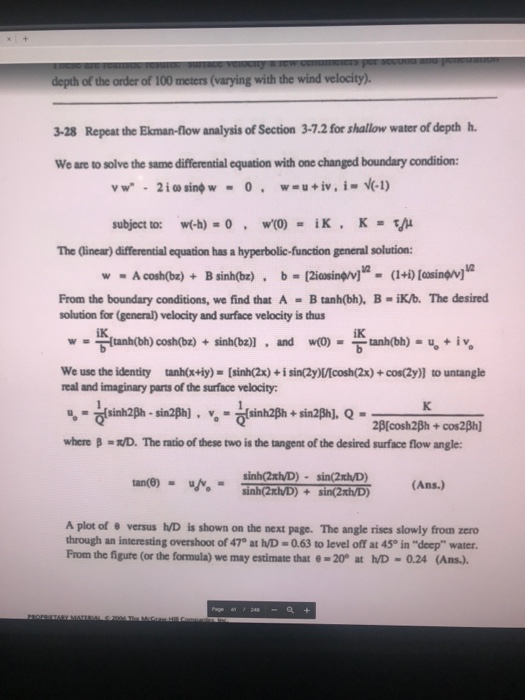 Solved . Repeat the analysis of the Ekman flow, Sec. 3-7.2, | Chegg.com