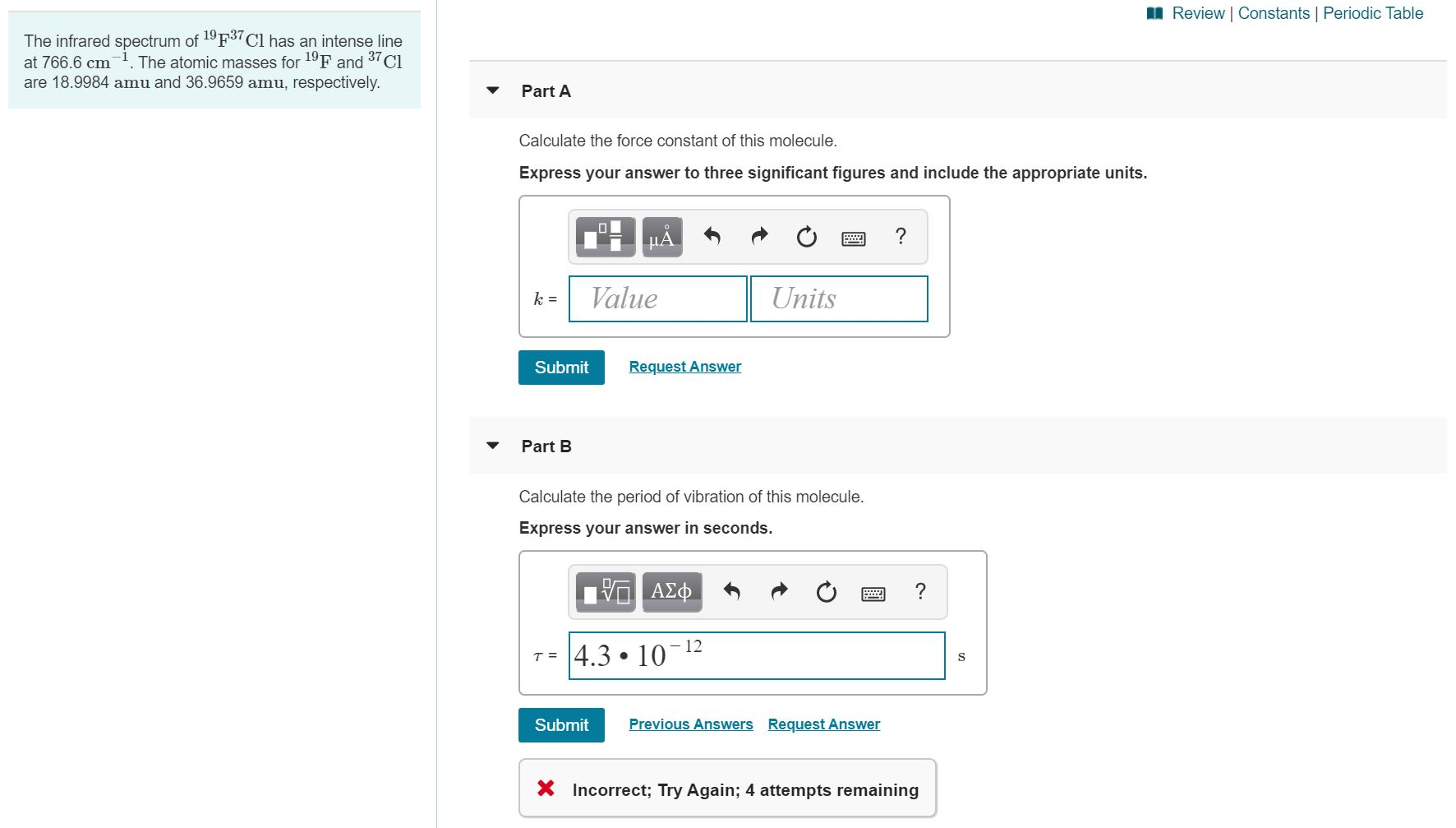 Solved MA Review Constants Periodic Table The infrared | Chegg.com