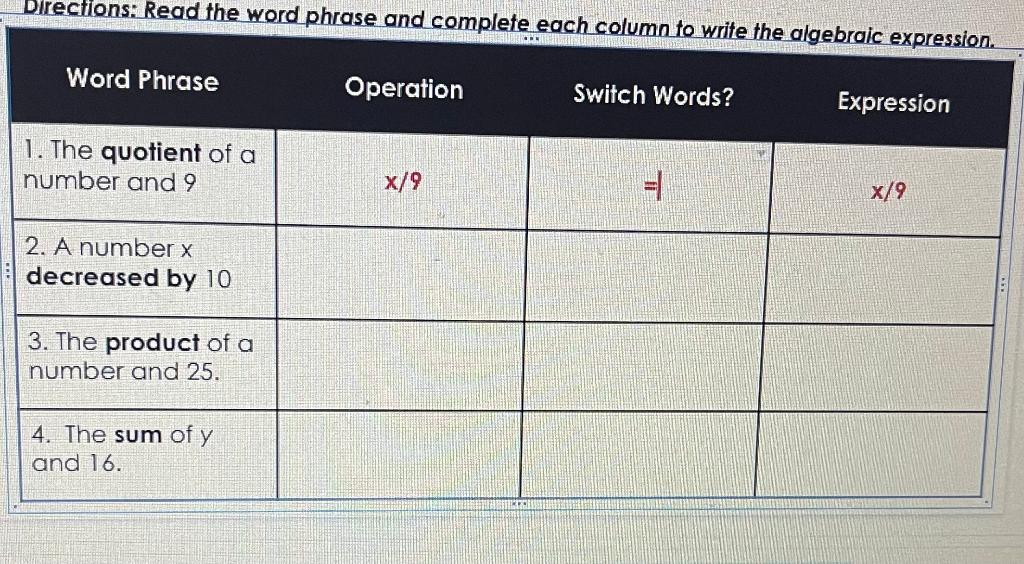 Solved Directions: Read the word phrase and complete each | Chegg.com