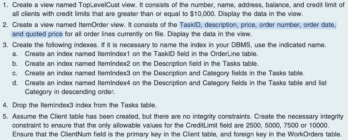 Solved 1. Create a view named TopLevelCust view. It consists | Chegg.com