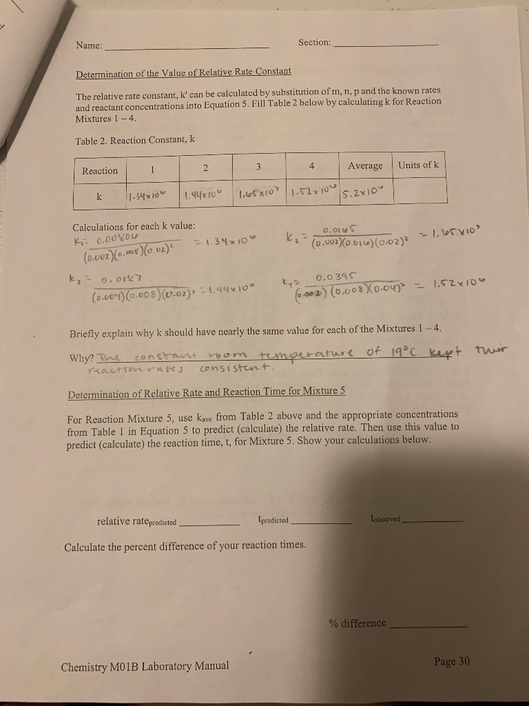 Determination of the Value of Relative Rate Constant: | Chegg.com