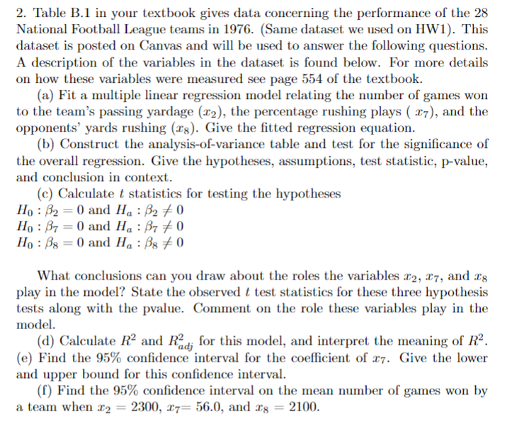 Solved 2. Table B.1 in your textbook gives data concerning | Chegg.com