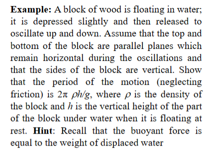Solved Example: A block of wood is floating in water;it is | Chegg.com