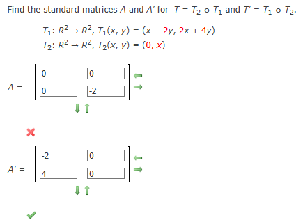 Solved by an EXPERT Find the standard matrices A and A' ﻿for T=T2@T1 ﻿and | Chegg.com