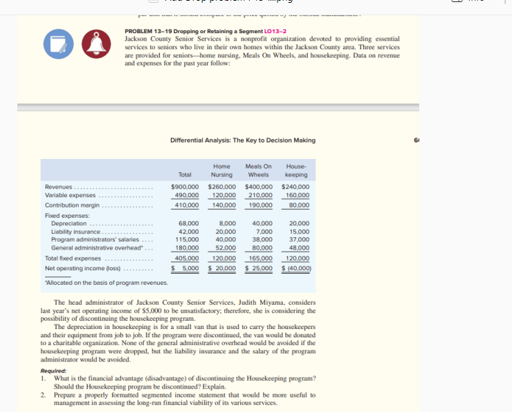 Solved PROBLEM 13-19 Dropping or Retaining a Segment LO13-2 | Chegg.com