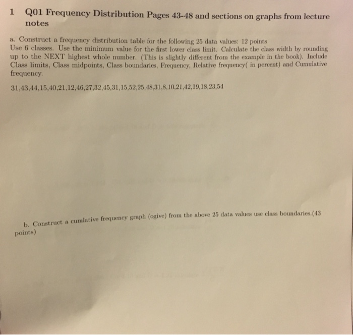 Solved 1 Q01 Frequency Distribution Pages 43-48 and sections | Chegg.com