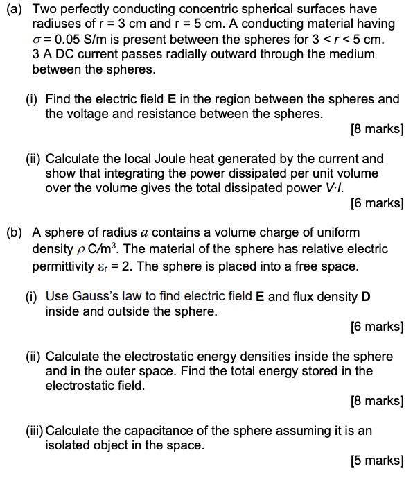 (a) Two perfectly conducting concentric spherical | Chegg.com