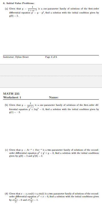 Solved 6. Initial-Value Problems: 1 (n) Given that y- 1+ is | Chegg.com