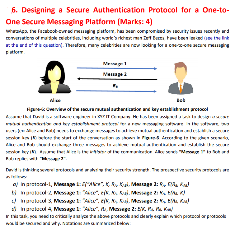 6. Designing a Secure Authentication Protocol for a | Chegg.com
