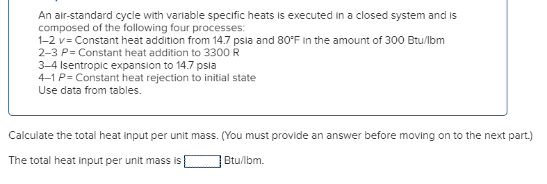 Solved An air-standard cycle with variable specific heats is | Chegg.com