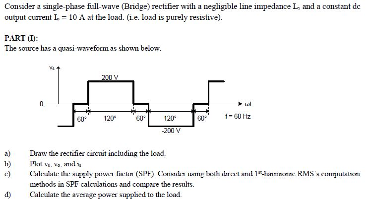 Solved Consider a single-phase full-wave (Bridge) rectifier | Chegg.com