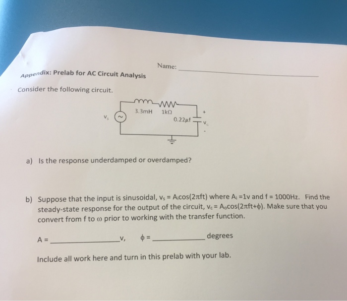 Solved Name: ndix: Prelab for AC Circuit Analysis Appe | Chegg.com