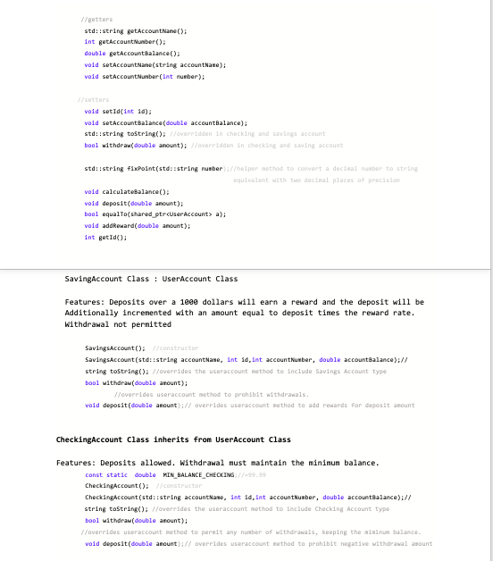 Solved Bank Class: Features: A "Bank" is a database of user | Chegg.com