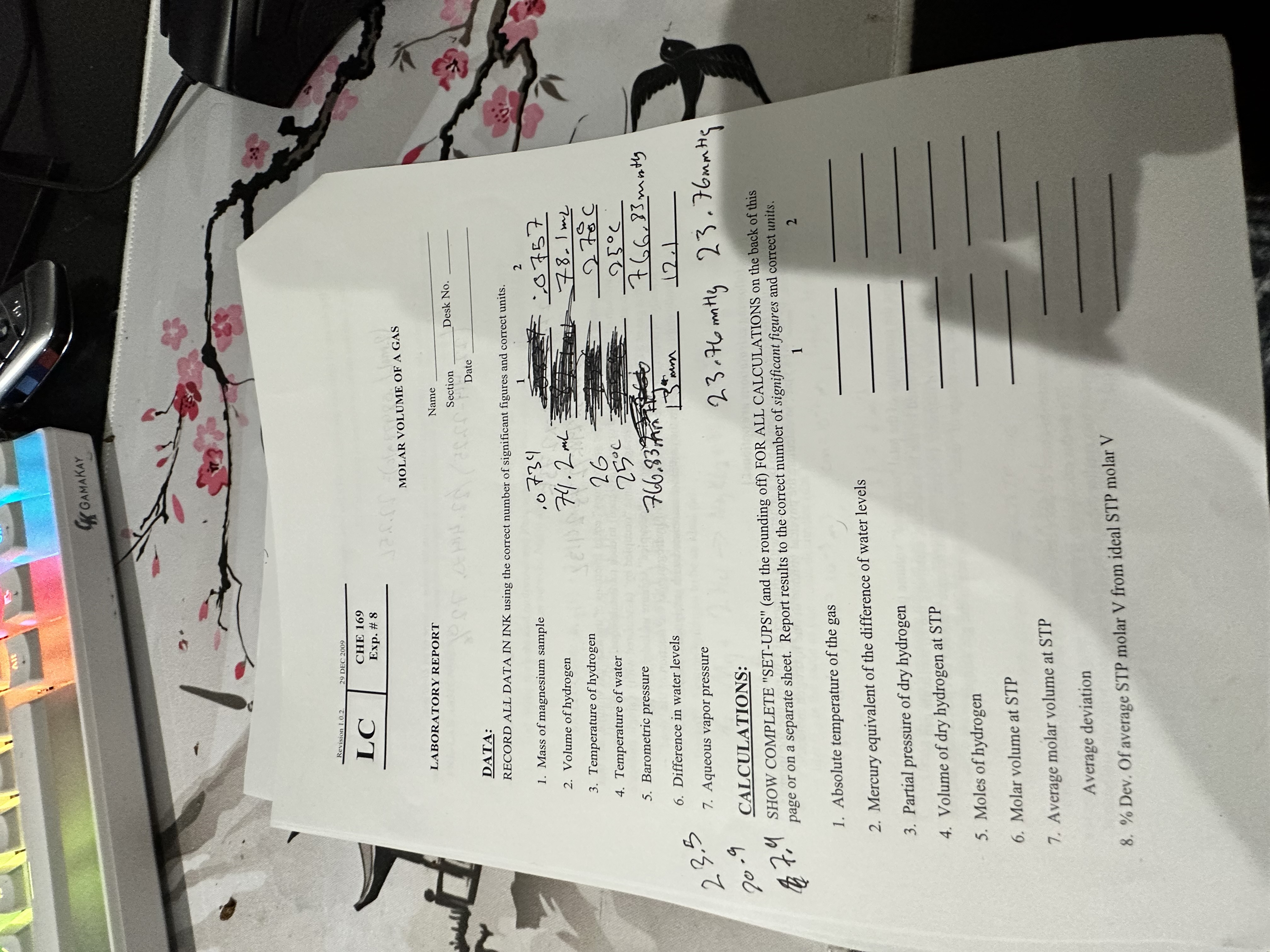 LABORATORY REPORT Name Section Desk No. Date DATA: | Chegg.com