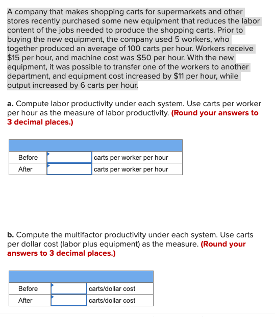 Solved A company that makes shopping carts for supermarkets | Chegg.com