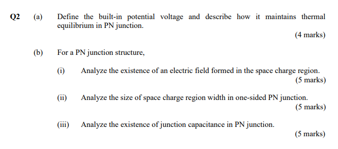 Solved Q2 (a) Define the built-in potential voltage and | Chegg.com