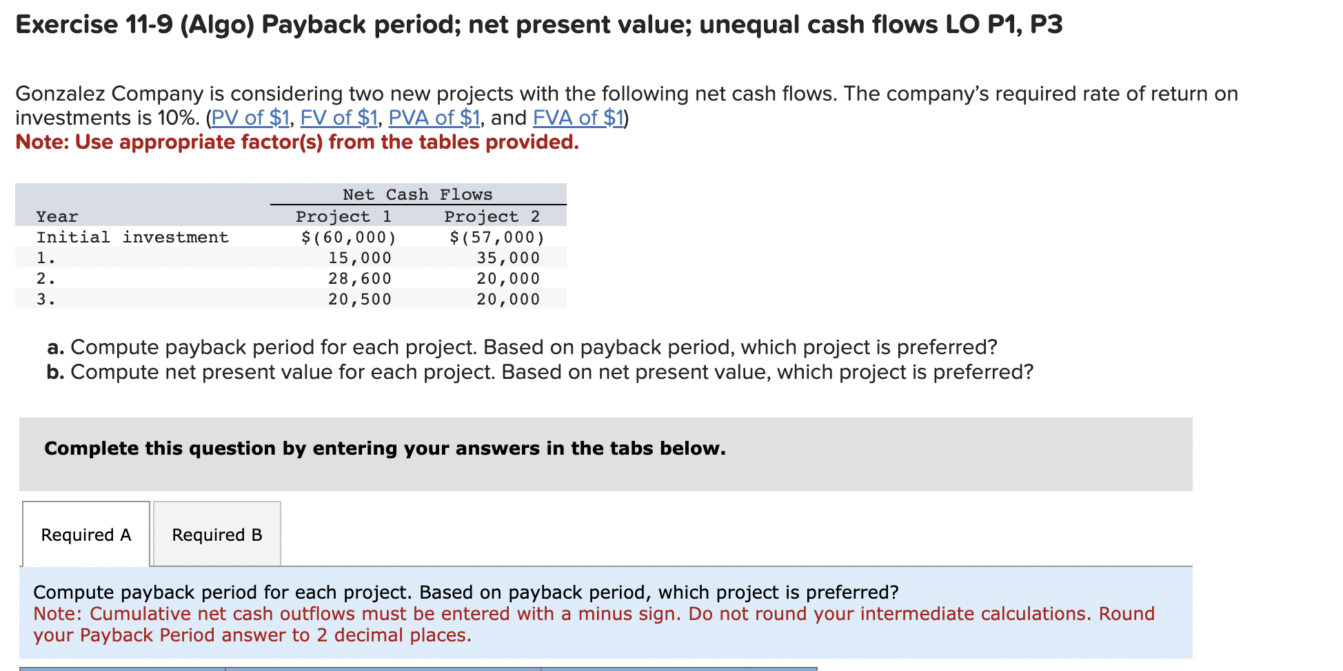 Solved Exercise 11-9 (Algo) Payback period; net present | Chegg.com