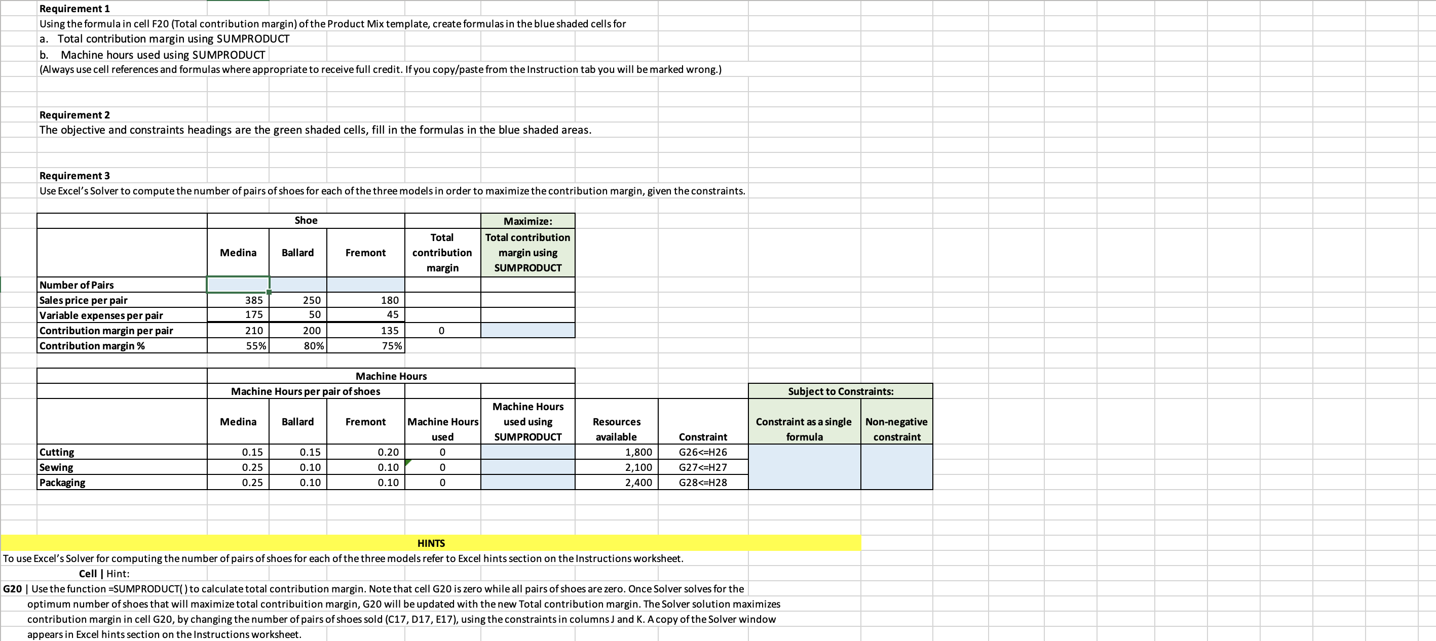Solved Please Solve and Show Excel Equations in Cells | Chegg.com