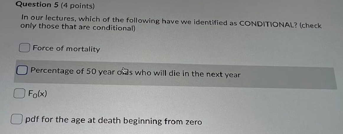 Solved Question 5 (4 points) In our lectures, which of the | Chegg.com