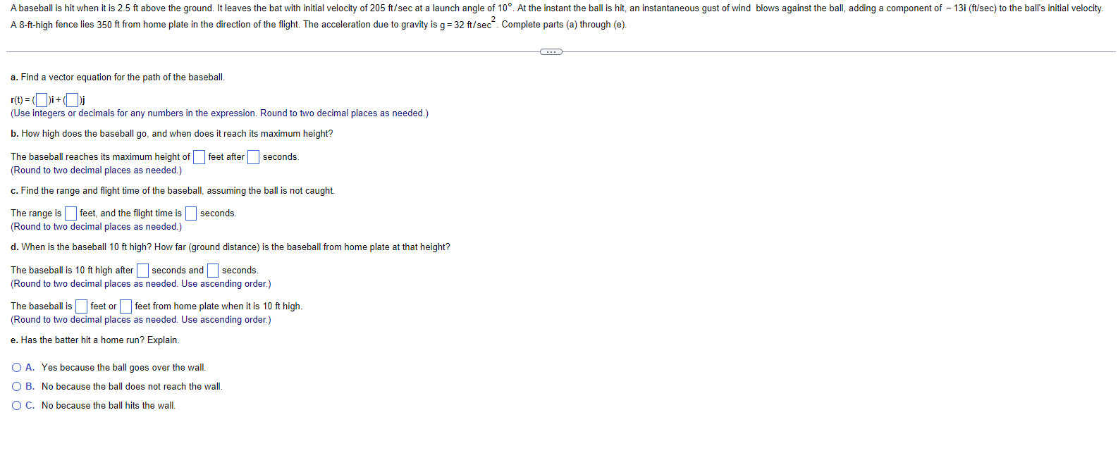 Solved A 8-ft-high fence lies 350ft from home plate in the | Chegg.com