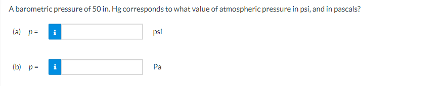 Solved A barometric pressure of 50in.Hg corresponds to what | Chegg.com