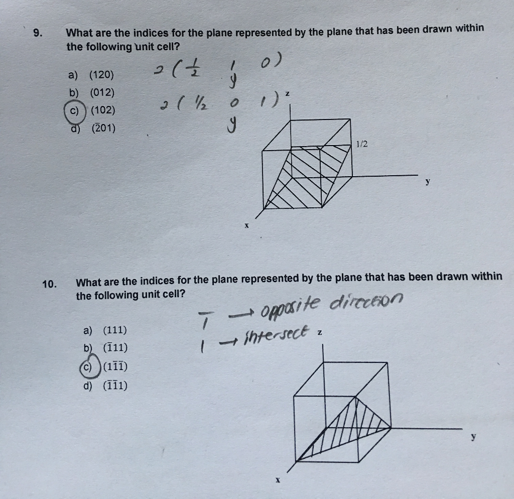 Solved 9. What are the indices for the plane represented by | Chegg.com