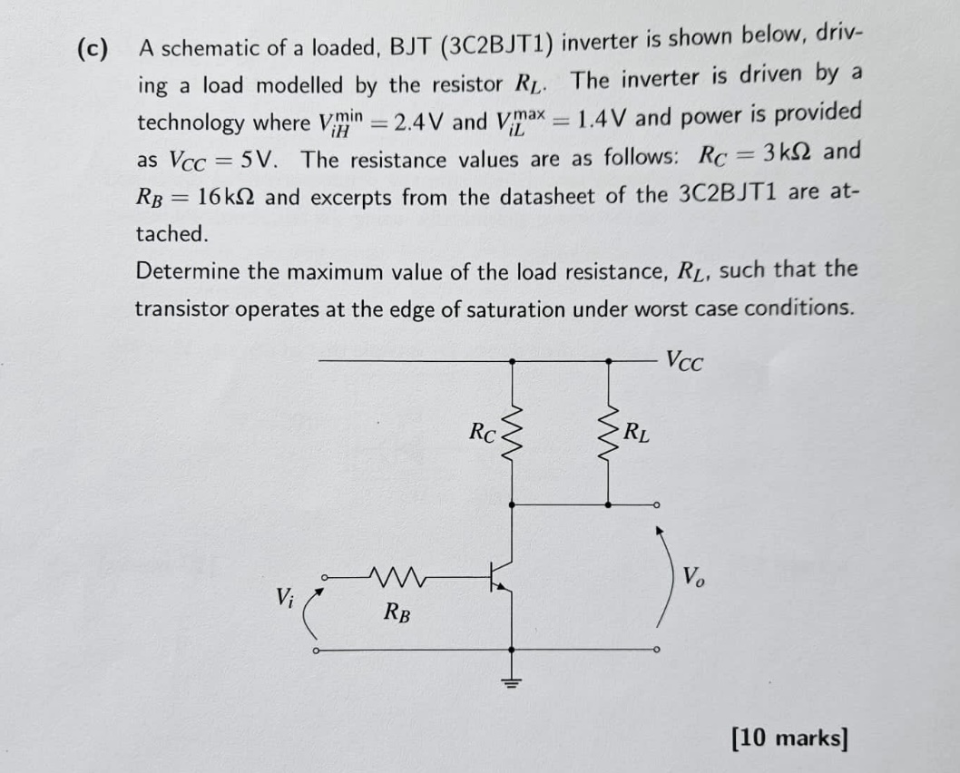 Solved A schematic of a loaded, BJT (3C2BJT1) inverter is | Chegg.com
