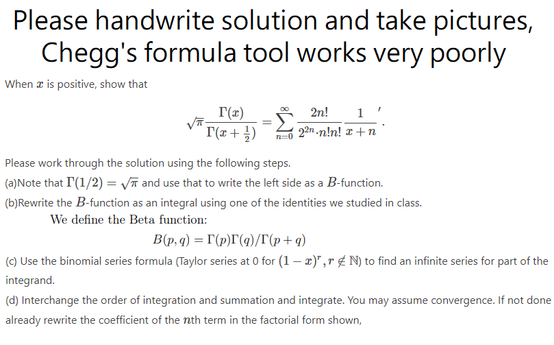 Solved Please handwrite solution and take pictures, Chegg's | Chegg.com