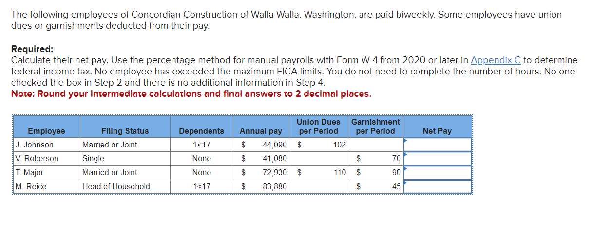 Solved The following employees of Concordian Construction of | Chegg.com