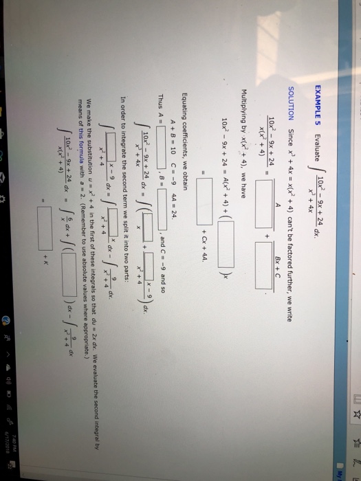 Solved 10x2-3x+24 dx +4x EXAMPLE 5 Evaluate SOLUTION Since x | Chegg.com