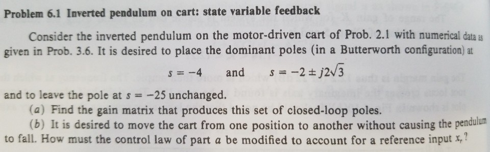 Solved Problem 8.4 Inverted pendulum on cart: compensator | Chegg.com