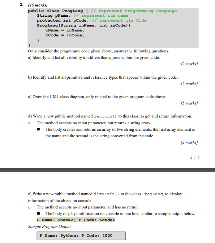 Solved public class Proglang ↓ // represent Programing | Chegg.com