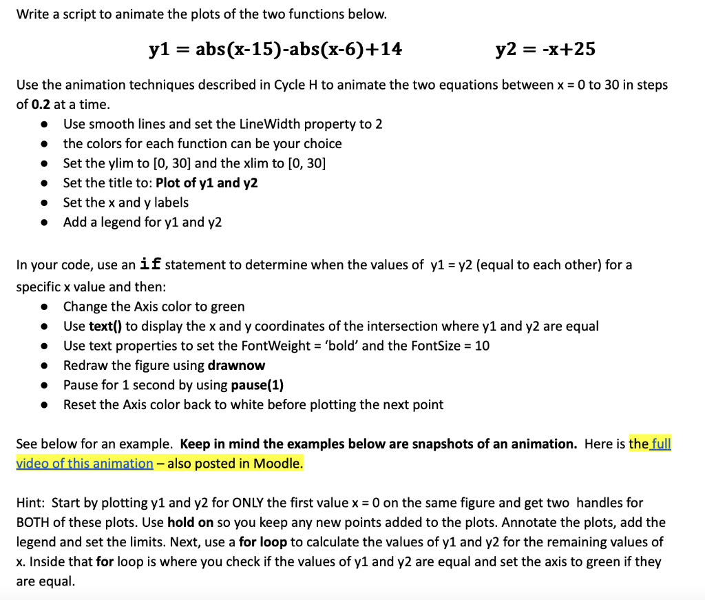 Write a script to animate the plots of the two | Chegg.com