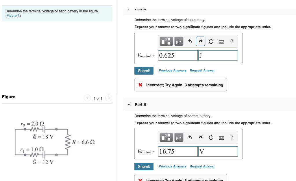 Solved Determine the terminal voltage of each battery in the | Chegg.com
