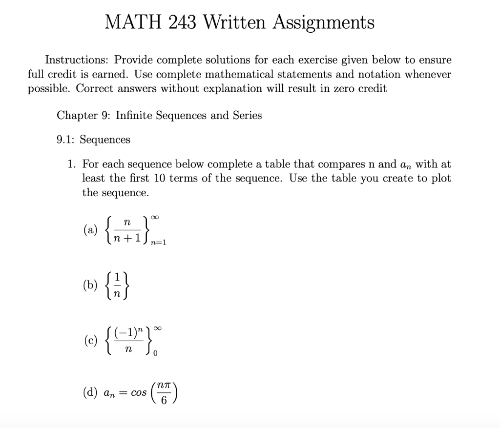 MATH 243 Written Assignments Instructions: Provide | Chegg.com