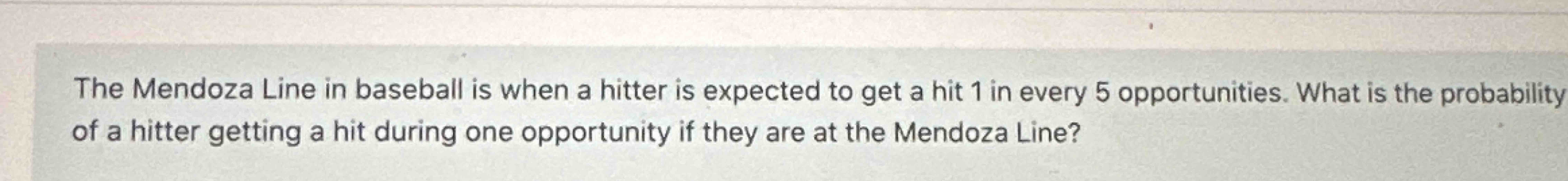 Solved The Mendoza Line in baseball is when a hitter is | Chegg.com