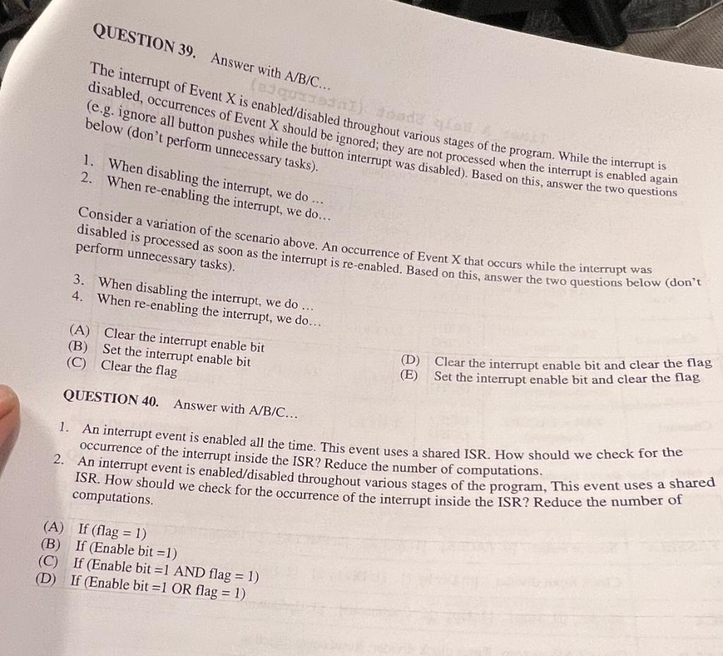 Solved The interrupt of Fve disabled, occurrences X is | Chegg.com