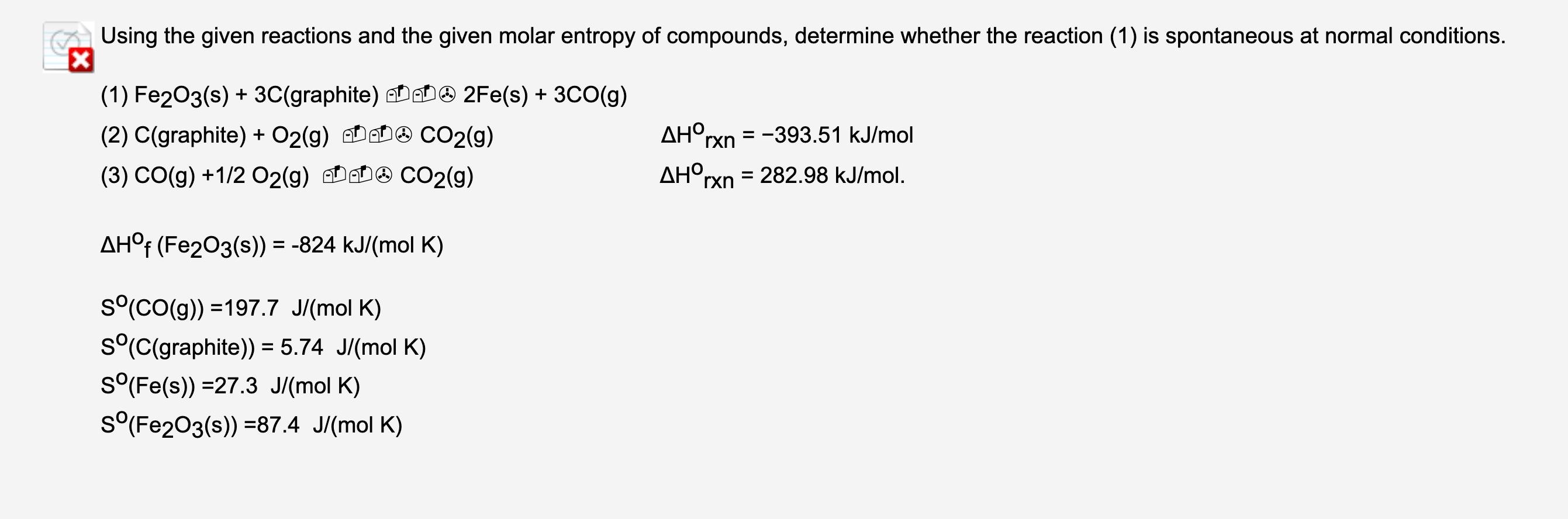 Solved Using the given reactions and the given molar entropy | Chegg.com