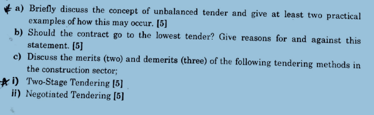 Solved 4 a) Briefly discuss the concept of unbalanced tender | Chegg.com