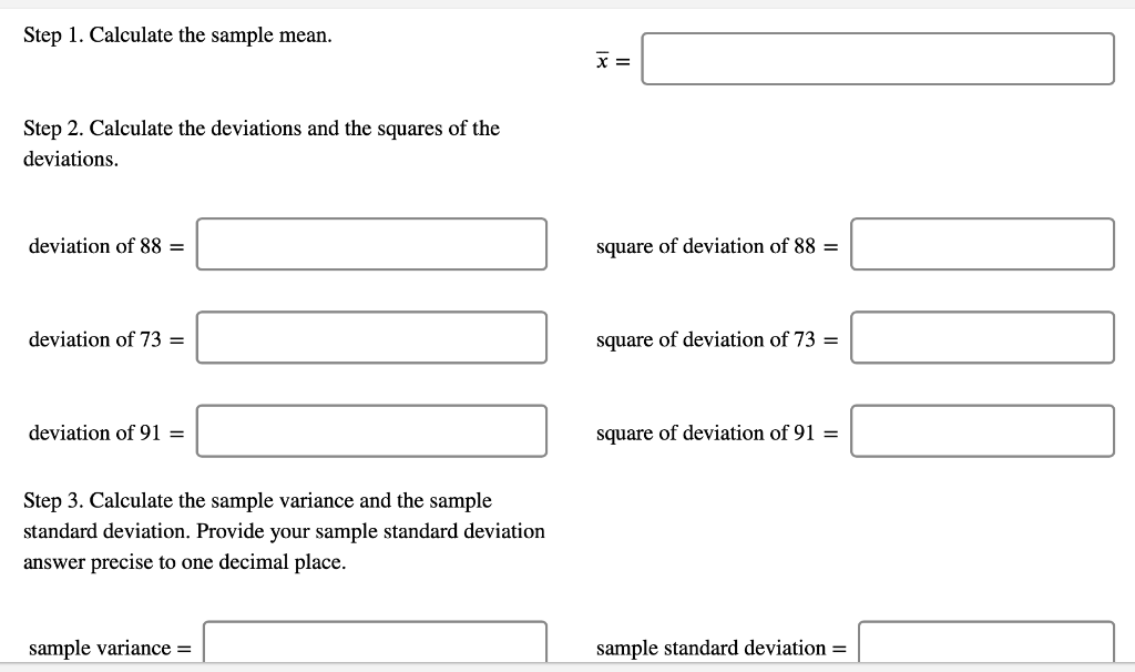 Solved Calculate the sample standard deviation for this data | Chegg.com