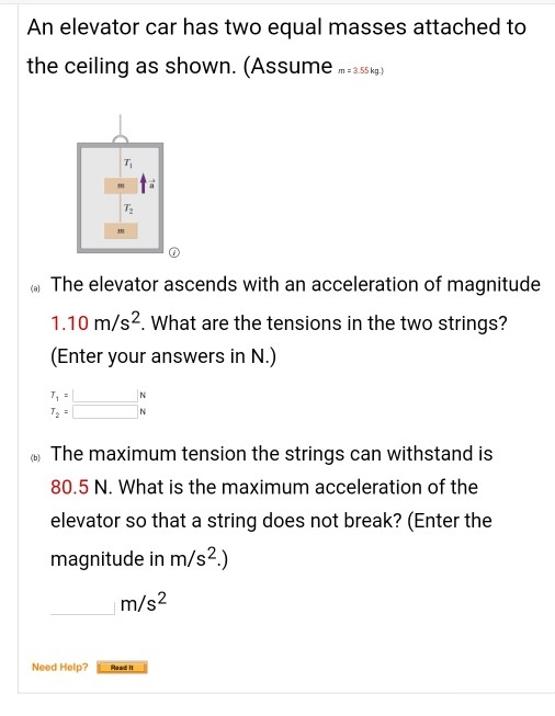 Solved An elevator car has two equal masses attached to the | Chegg.com