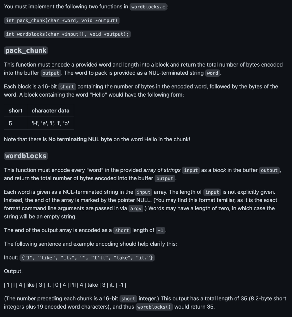 in c Word Blocks In this lab you will use the | Chegg.com