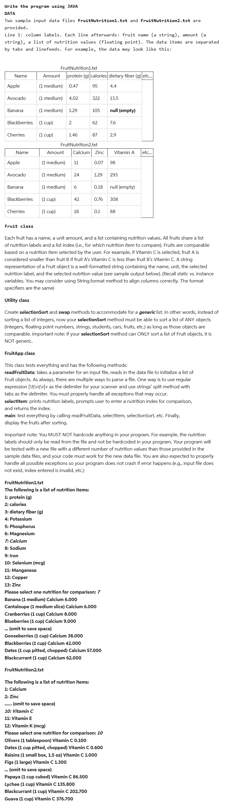 Solved Please create separate classes 1. Fruit Class 2. | Chegg.com