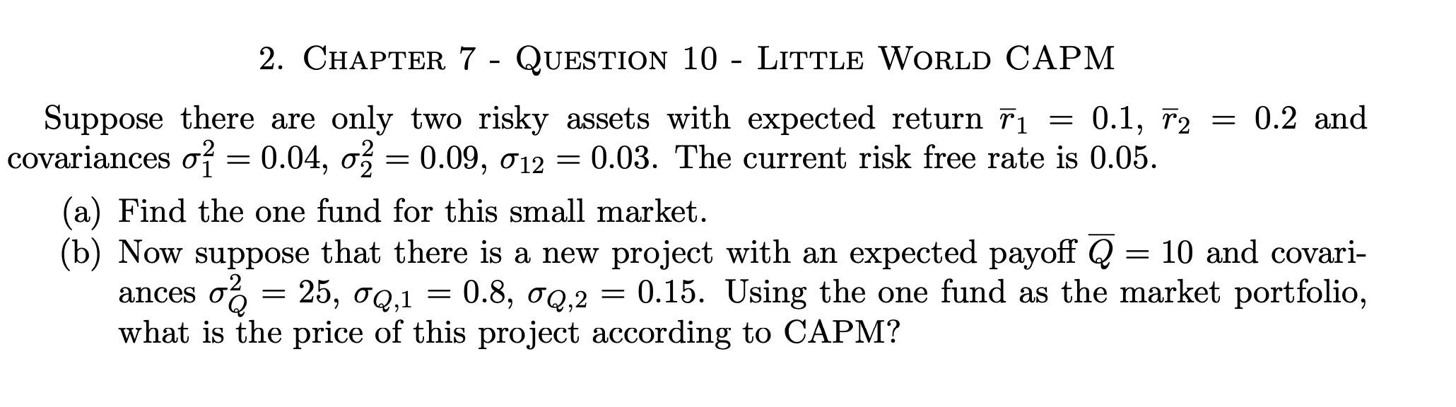 Solved - = 2. CHAPTER 7 - QUESTION 10 - LITTLE WORLD CAPM | Chegg.com